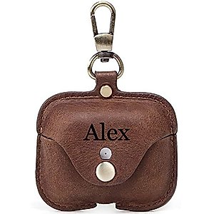 for AirPod Pro Case Leather, Personalized Genuine Leather Protective Airpod Pro Case Cover Shockproof with Loss Prevention Clip for Apple AirPods 3 Pro Wireless Charging Case for airpods (Customize)