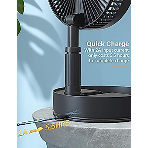 Koonie 8-Inch Foldaway Oscillating Fan with Remote Control, 7200mAh Rechargeable Battery Operated Pedestal Fan for Bedroom, Timer, 4 Speed, Fast Charging Portable Table Fan for Camping, Outdoor, Room