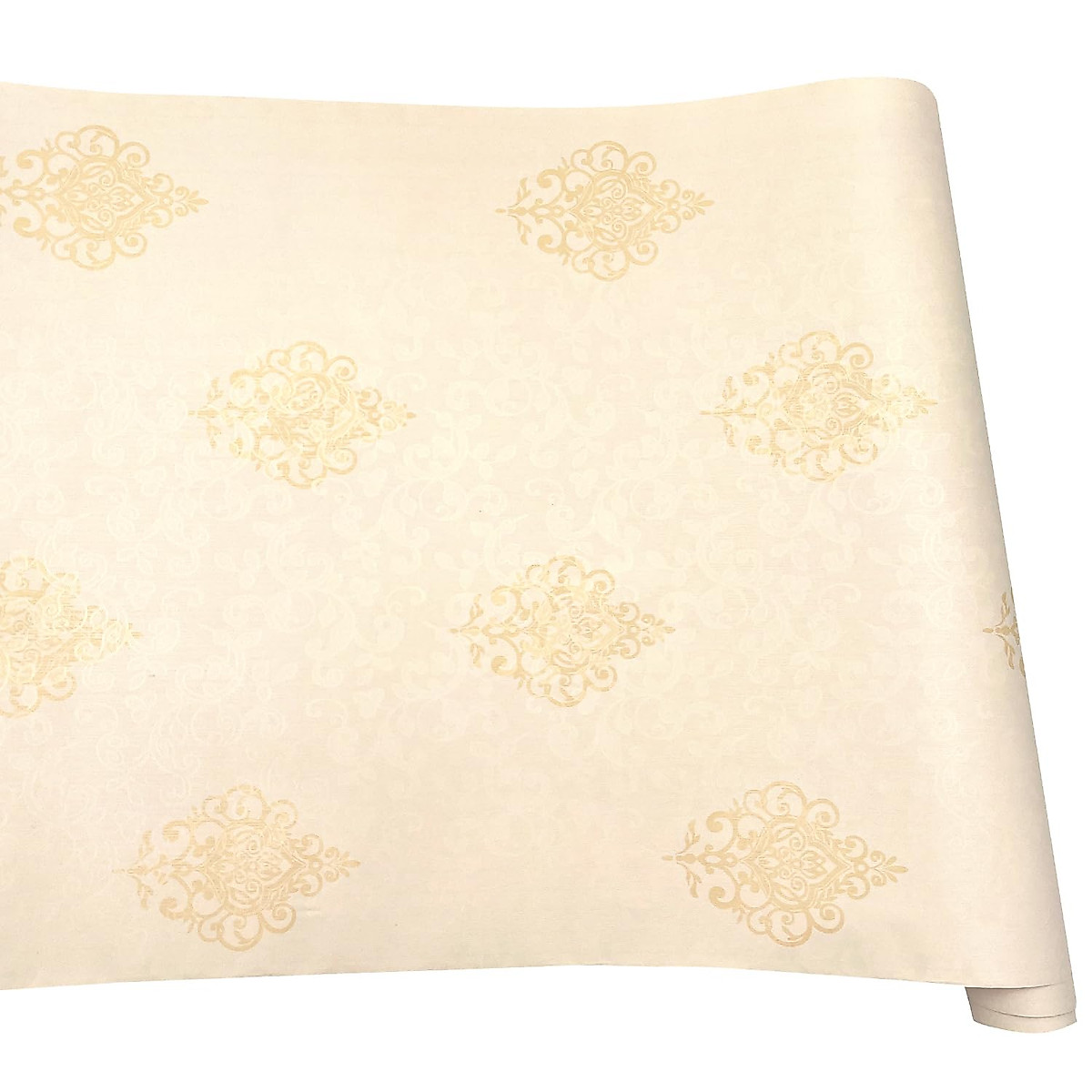 Yifely Light Beige Damask Shelf Liner Easy to Apply Furnitrue Coutertop Decor PVC Paper Self-Adhesive 17.8 Inch by 9.8 Feet