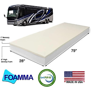 Foamma 7” x 28” x 79” Truck, Camper, RV Memory Foam Bunk Mattress Replacement, Made in USA, Comfortable, Travel Trailer, CertiPUR-US Certified, Cover Not Included