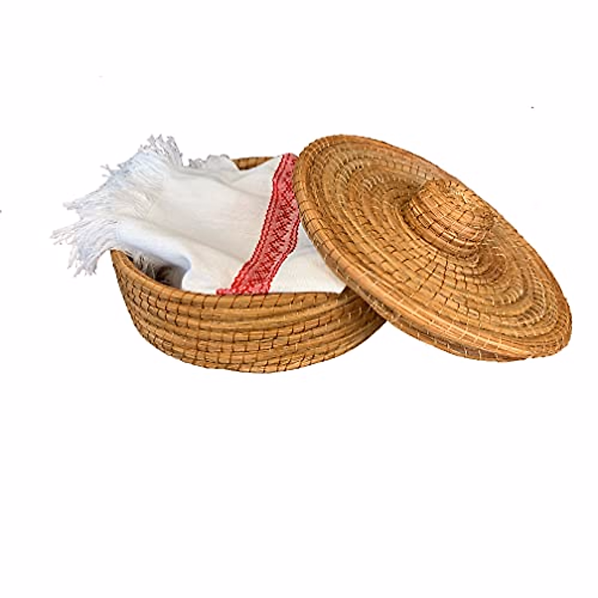 JOSE ARTESANO Pine Needle Tortilla Warmer (Ocoxal), 9.8 IN x 9.8 IN, Rustic Tortillero, Natural Brown, Handcrafted In Mexico, 100% Sustainable, Organic And Vegan, (Natural w cloth)