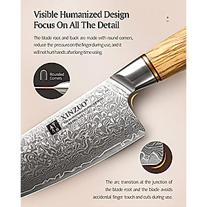 XINZUO 8-Piece Damascus kitchen Knife Set with Block& Kitchen Scissors, Hand Forged 73 Layer Damascus Powder Steel Professional Chef Knife Sets, Olive Wood Handle, Gift Box