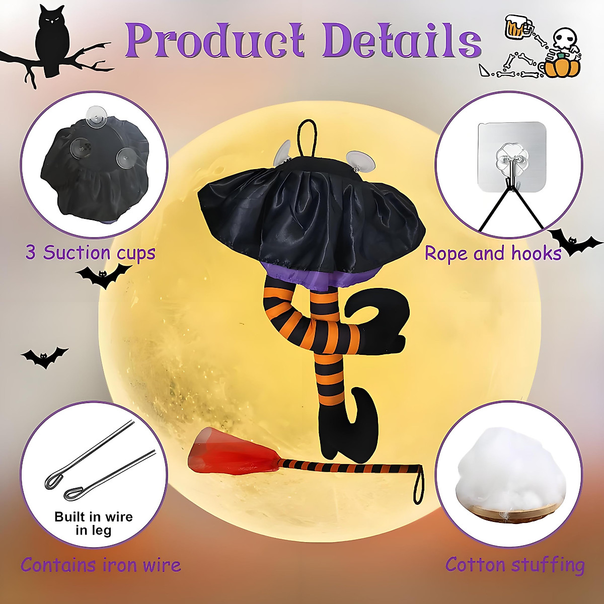 Outdoor Halloween Decorations Large Crashing Witch into Tree Hanging Decor, 24'' Pose-able Witches Legs Flying into The Door Window Wall Props Ornaments, Funny Witches Wreath Flying Crashed