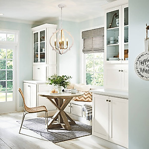 QAREHL Rustic Farmhouse Chandelier 4 Light Vintage Orb Light Fixture Dining Room Candlestick Chandeliers Wood Pendant Lighting for Living Room Kitchen Bedroom Entrance Foyer Hallway