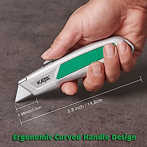 KATA 2 Pack Retractable Utility Knife,Heavy Duty Box Cutters for Cardboard, Boxes, Cartons and Rope,Rubbery Handle,with Extra 10pc SK5 Sharp Blades,GREEN