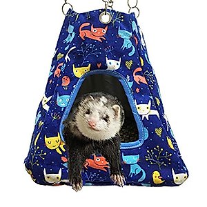 FULUE Small Animal Ferret Rat Guinea Pig Degu Gerbil Mice Hamster Chincilla Hammock Sleeper Cage Accessories (Blue Tent)