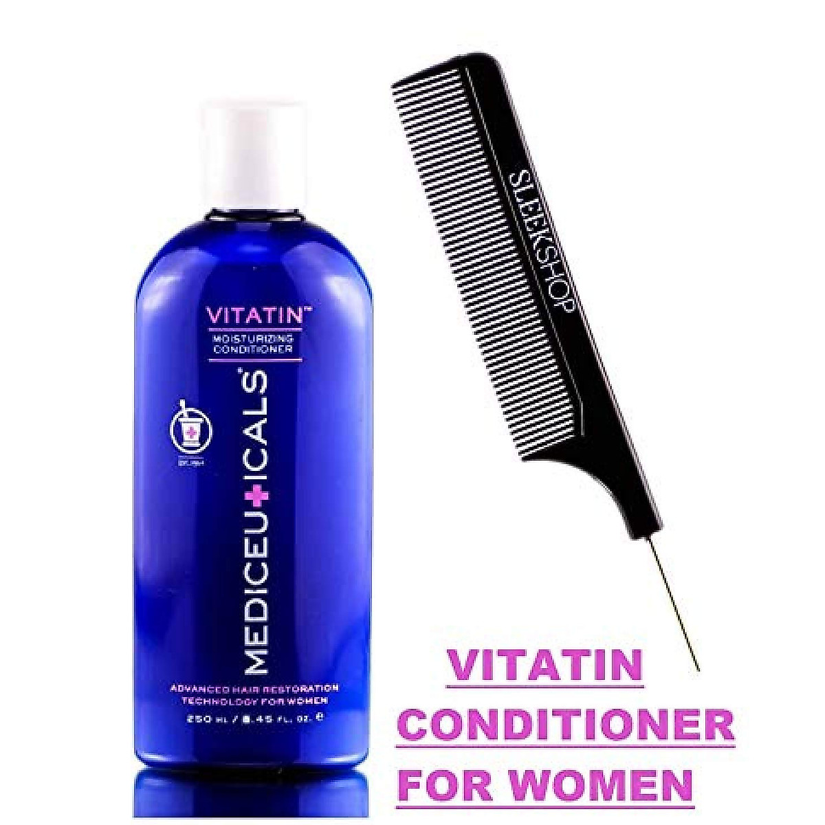 Therapro MEDIceuticals VITATIN Moisturizing CONDITIONER PHYTOFLAVONE for WOMEN Suffering from HAIR LOSS (w/Sleek Steel Pin Tail Comb) Hair Restoration Tech. (8.45 oz / 250 ml - ORIGINAL SIZE)