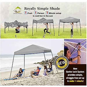 Crown Shades 8' x 8' Base 6.5' x 6.5' Top Telescoping Slant Leg Outdoor Instant Pop-Up Portable Waterproof Shade Folding Canopy with Carry Bag, Gray