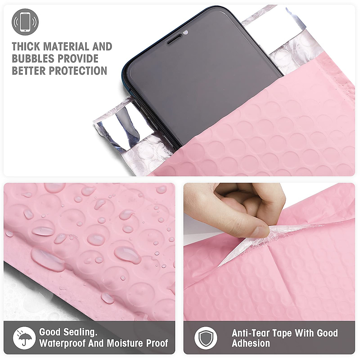 Metronic 4x8 Inch Bubble Mailer 50 Pack, Waterproof Self Seal Adhesive Shipping Bags, Cushioning Padded Envelopes for Shipping, Mailing, Packaging, Sakura Pink Bulk #000