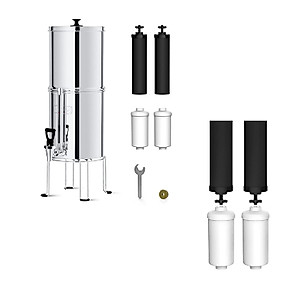 Waterdrop Gravity-fed Water Filter System with 8 Filters, Metal Water Level Spigot and Stand, 2.25G Stainless-Steel System, Reduces Chlorine-King Tank Series
