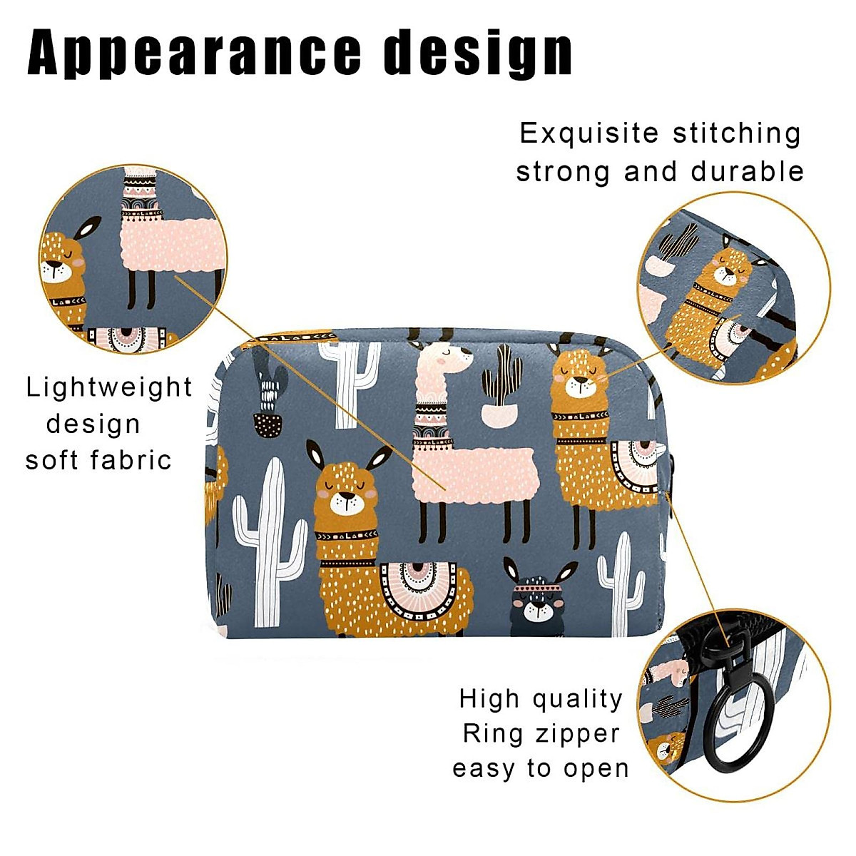 TBOUOBT Cosmetic Travel Bags, Makeup Case, Makeup Bag for Toiletries, Llama Cactus Cartoon