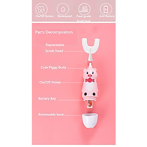 RAXIFU Automatic Electric Toothbrush for 2-6 Years Kids, Ultrasonic Toothbrush for 4-9 Years Children, U Type Whitening Kids Electronic Toothbrush(Pink White 2 Pack)