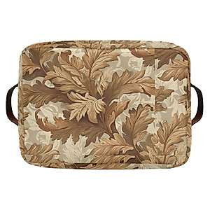 Generic Tan Oak Leaves Storage Bins 2PCS, Small Storage Cubes with Handle, Cloth Storage Basket Decor, Shelves Organizer Bins for Toy, Book, Blanket