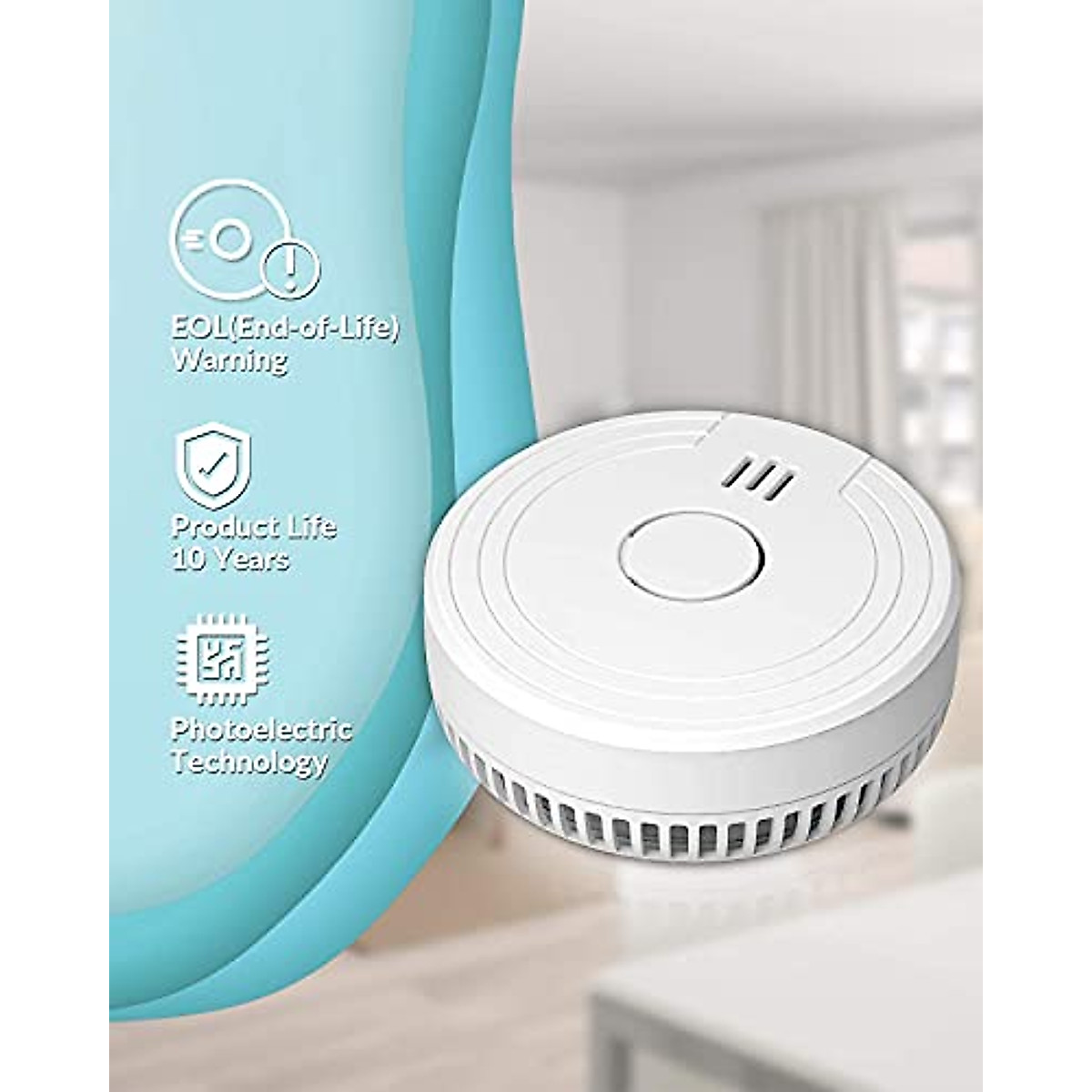 Ecoey Smoke Detector Fire Alarm with Photoelectric Technology, Fire Detector with Test Button and Low Battery Signal, Fire Alarm for Bedroom and Home, FJ136GB, 1 Pack Small