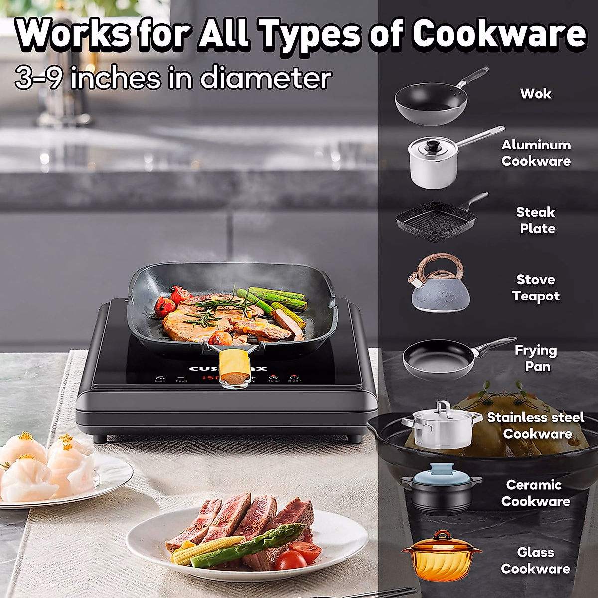 CUSIMAX 1500W Hot Plate, Portable Infrared Electric Stove For Home With 7 Speed,Ceramic Countertop Stove Sensor Touch,Kids Safety Lock And Timer,Compatible For All Cookwares