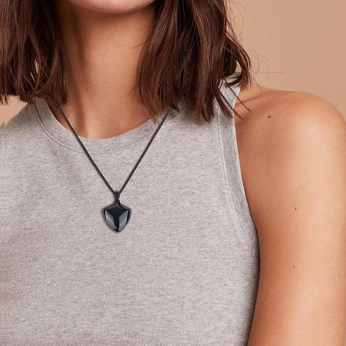 COAI Black Obsidian Shield of Faith Pendant Amulet Necklace Mens Womens