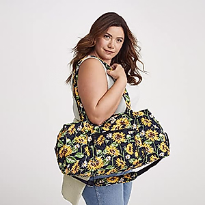 Vera Bradley Women's Cotton Medium Travel Duffel Bag, Black Bandana Medallion, One Size