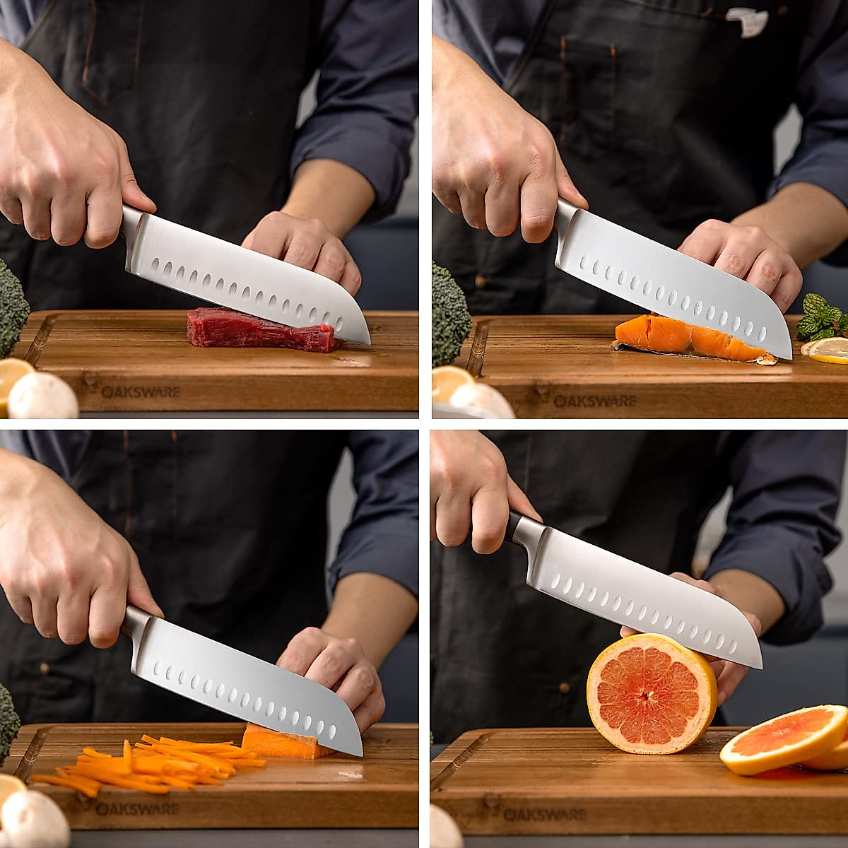 OAKSWARE 7" Santoku Knife, Razor Sharp Kitchen Cutting Chopping Chef Knife, Professional High Carbon German Steel Cooking Knife for Meat, Vegetables, and Fruits