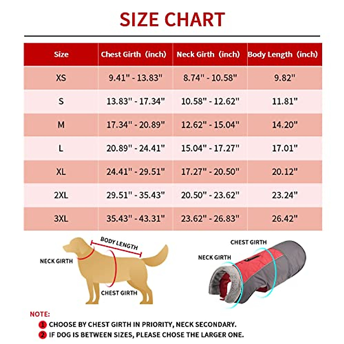JOYPAWS Reversible Dog Coat, Windproof Waterproof Dog Jacket for Cold Weather, Warm Dog Winter Clothes Reflective Two-Tone Pet Apparel with Fleece Collar for Small Dogs Red S
