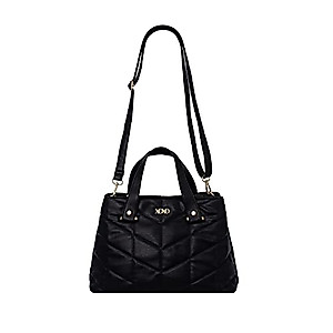 XOXO Women’s Black Chevron Vegan Leather Quilted Pattern Satchel Bag With Adjustable Strap