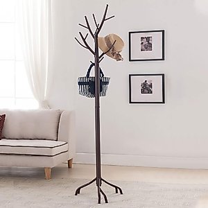 Kings Brand Furniture - Metal Hall Tree Freestanding Coat & Hat Rack with Branches, Bronze