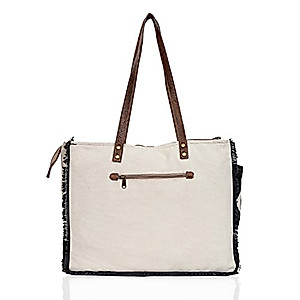 cuero Upcycled Canvas & Leather Shoulder Bag Tote Crossbody Leather Tote Bag Classic Tote