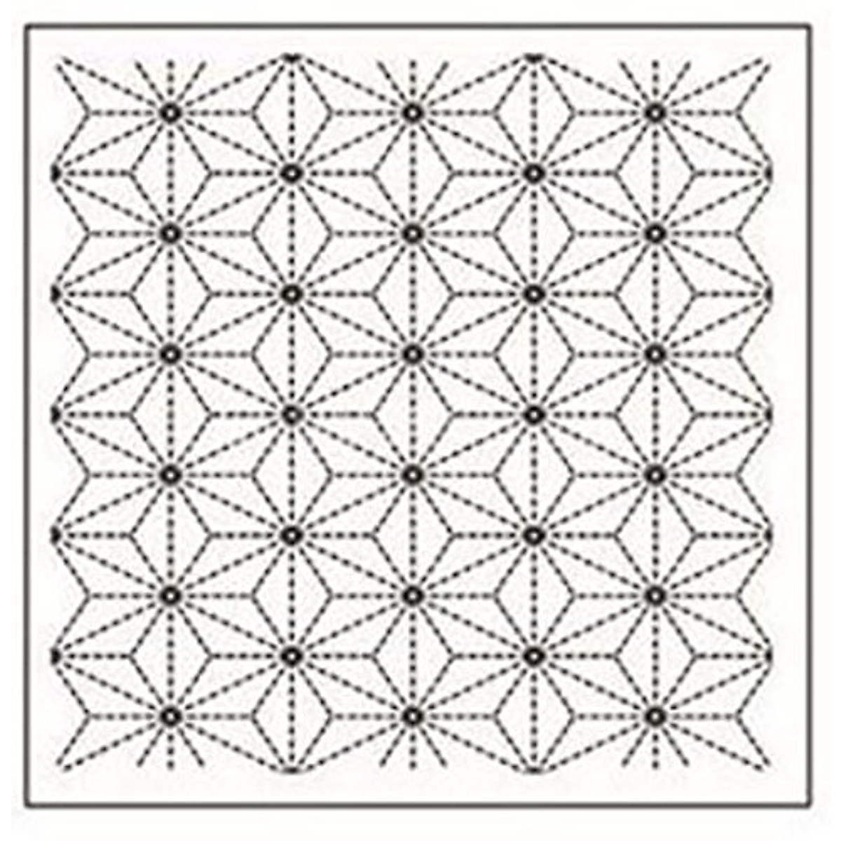 Sashiko Fabric - Pre-Printed Panel - 6 Block Traditional Design Sampler - Indigo Kona Cotton