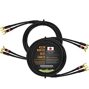 WORLDS BEST CABLES 10 Foot - Coaxial Audiophile Speaker Cable Pair Custom Made Using Mogami 3082 Wire & Eminence Gold Plated Spade Plugs (2 Plugs on Each end)