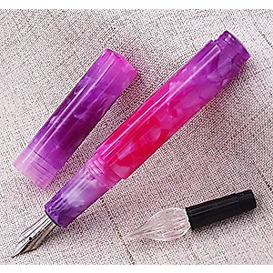 Delike Fountain Pen Fine Nib & Glass Dip Pen Gradient Violet Celluloid, Mini Pocket Travel Writing Gift Pen for Business Signature ,Art and Sketch