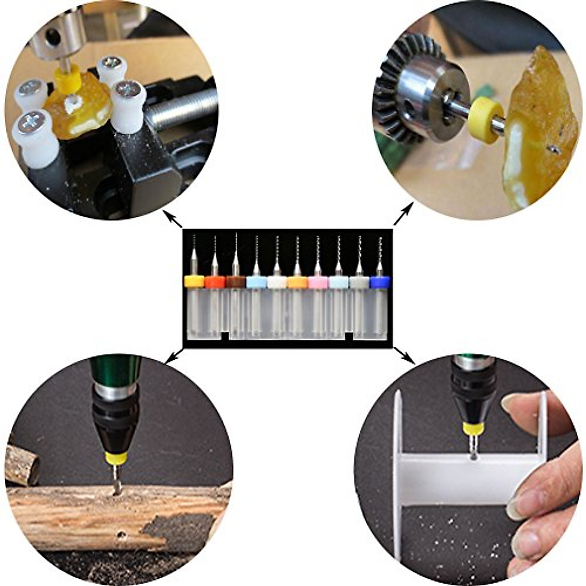 KEWAYO 10 Pcs 0.3mm-1.2mm Drill Bit Set Carbide Micro CNC Twist Bits, PCB Drill Bit Set, Mini Drill Bit 1/8" Shank for Print Circuit Board, Amber, Beeswax, Rough Stone, Dremel, Jewelry