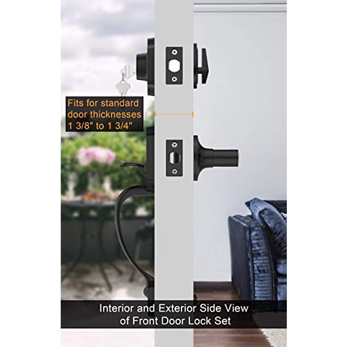 goldenwarm Front Door Handle and Deadbolt Set, Black Front Door Lock Set with Reversible Handle Lever, Classic Front Door Hardware, Single Cylinder Front Door Entry Lock, Front Door Handles and Locks