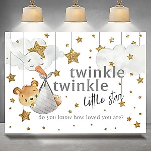 Rsuuinu Twinkle Twinkle Little Star Backdrop Baby Bear Gold Stars Clouds Baby Shower Birthday Newborn Photography Background Baby Kids Wall Decorations Party Banner Supplies Photo Booth Props 7x5ft