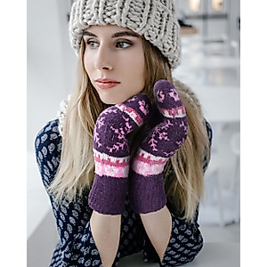 Verabella Womens Mittens Cold WeatherFair Isle Knit Sherpa Lined Winter Mittens,2 Pairs,L Grey/Purple