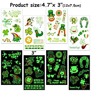 St.Patricks Day Tattoos, 12 Sheets Kids Glow in Dark Tattoos, 100+ Pcs St Patricks Day Stickers, St. patrick's Day Temporary Tattoos Shamrock, Amazing Irish St Patricks Day Decorations Party Favors