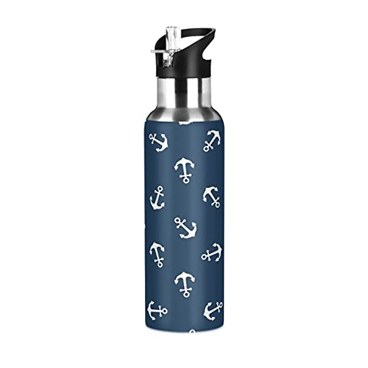 xigua 20oz Double leak Proof layer Insulated Keep Warm,Sea Anchor Navy Blue Stainless Steel Water Bottle with Straw for Sports and Travel#218