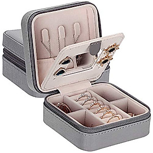 ANWBROAD Travel Jewelry Box Jewelry Case Small Jewelry Box Pportable Mini Display Storage Case with Mirror for Rings Earrings Necklace Bracelets Earrings for Girls Women Faux Leather UJJB001H