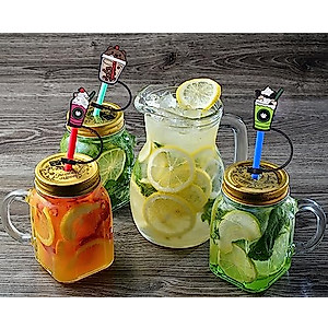 Fepdiu 6pcs Straw Covers Cap for Stanley Cup,6-8mm Cartoon Straw Cover,Reusable Drinking Silicone Straw Covers,Dust Proof Straw Toppers Covers for Stanley Cup Accessories