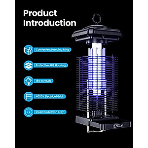 Gaiatop Bug Zapper Outdoor, 4000V 18W Mosquito with 5ft Power Cord, Waterproof Electric Insect/Fly Trap Killer for Home Backyard Garden Patio - Black