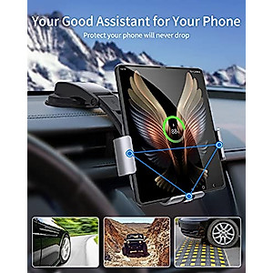 JOYVEVA Dual Coil Wireless Car Charger for Galaxy Z Fold 4/3, Fast Charging Phone Holder for Galaxy Z Fold 2, Landscape Mobile Phone Mount for Galaxy Z Fold (Steel Gray)