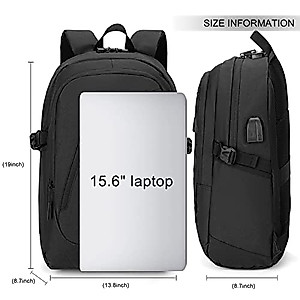 Extra Large Laptop Backpack, 37L Capacity, For 16 Inch Notebook Computer, Anti-Theft Lock, Waterproof Travel Backpack, with USB Charging Port, Luggage Strap, Work Business College School Bag (Black)