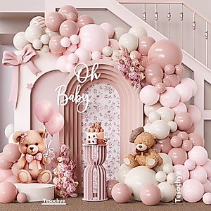 Dusty Pink Balloon Arch Garland Kit,141 Pcs Dusty Pink Light Pink Neutral Sand White Balloons for We Can Bearly Wait Baby Shower Gender Reveal Birthday Wedding Decoration