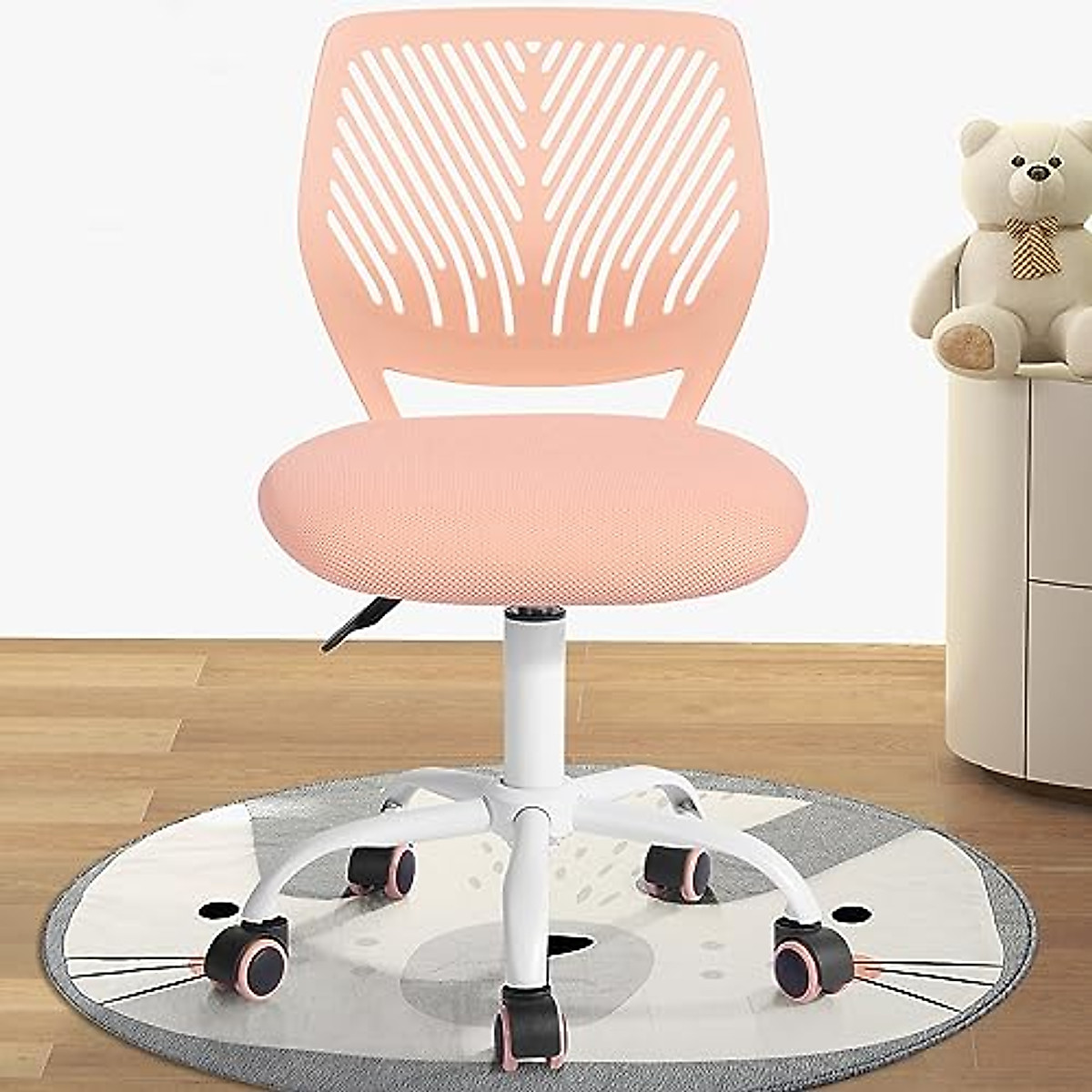 FurnitureR Desk Chair Small Study Chairs Armless for Child Kids Teens, Swivel Rolling Lightweight Task Chair with Wheels and Mesh Padded Cushion, Orange Rose