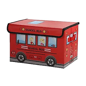 Bus Storage Box for Kids, Foldable Toy Boxes Books, Children's Toy Bin with Lids, School Design for Boys and Girls, Multi-Function Toy Box, Gift Set, Toddler Playroom (3)