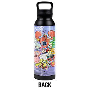 Spongebob OFFICIAL Spongebob Character Group 24 oz Insulated Canteen Water Bottle, Leak Resistant, Vacuum Insulated Stainless Steel with Loop Cap