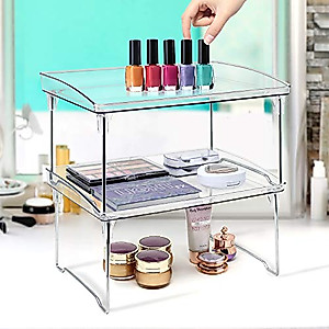 Sorbus Stackable Shelves for Cabinets & Countertop - Storage Shelf Organizer Stand Racks- Foldable Shelves for Undersink, Kitchen Cabinets, Pantry, Countertops, Clear Plastic/Metal
