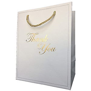 MODEENI White Thank You Gift Bags with Handles 12 Pcs Paper Medium 8x10 Fancy Gold Foil Luxury Event Shopping 8x5x10 Premium Quality Cute Matte Modern Elegant Embossed Birthday Merchandise Clothing Business Wedding
