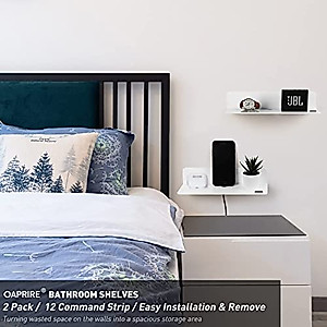 OAPRIRE Floating Shelves White Set of 2 - Damage Free Expand Wall Space - 12 Inch Command Shelf for Bedroom, Bathroom, Kitchen, Living Room, Small Acrylic Wall Shelves with Cable Clips