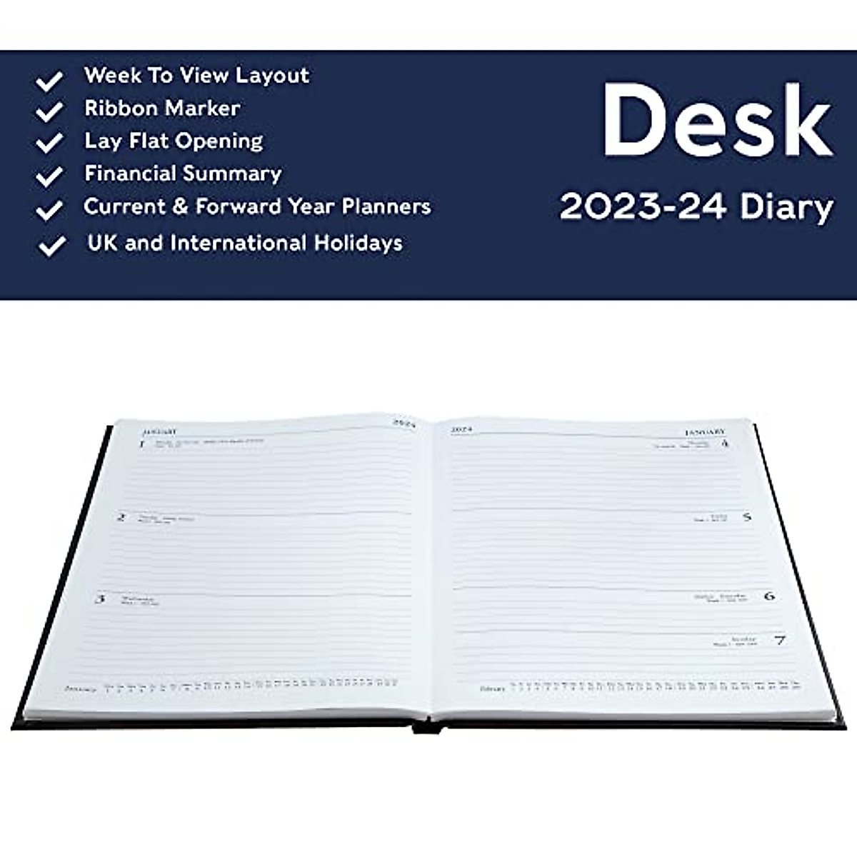 Collins Debden Standard Desk Academic 2023-24 A5 Week to View Mid Year Diary Planner FSC MIX Paper School, College or University Term Journal - July 2023 to July 2024 - Blue - 38M.60-2324