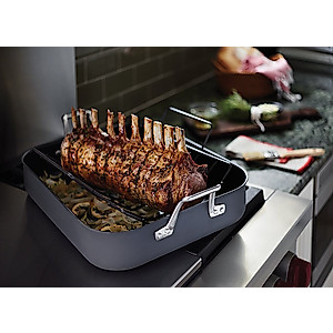 Calphalon 1948255 Signature Hard Anodized Nonstick Roaster Pan with Rack, 16", Black