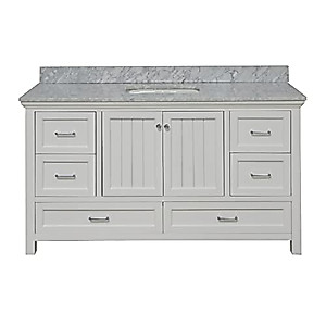 Kitchen Bath Collection Paige 60-inch Single Bathroom Vanity (Carrara/White): Includes White Cabinet with Authentic Italian Carrara Marble Countertop and White Ceramic Sink